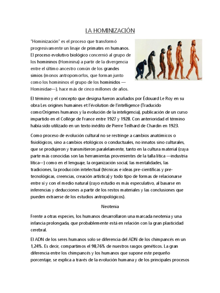 La Hominizacion | PDF | Biología evolucionaria | Plioceno