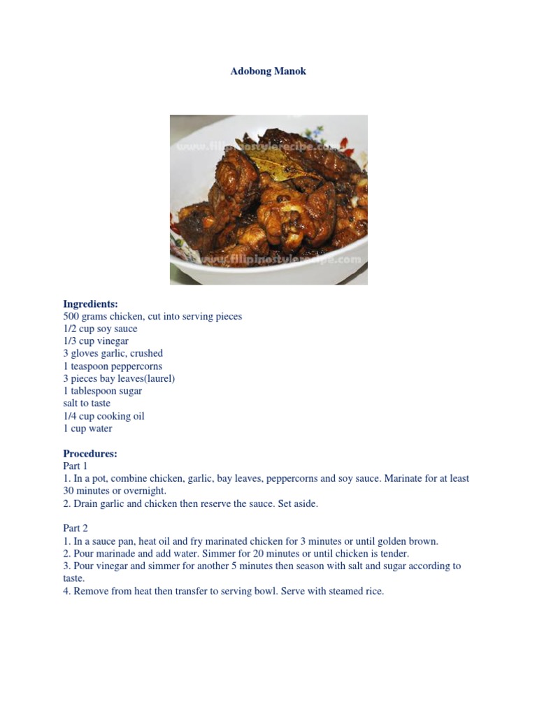 Adobong Manok Recipe | PDF