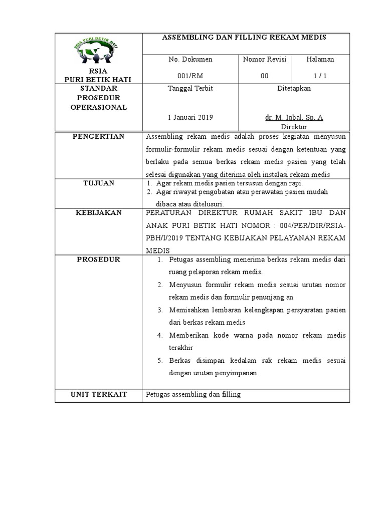 Spo Assembling Rekam Medis | PDF | Sains & Matematika