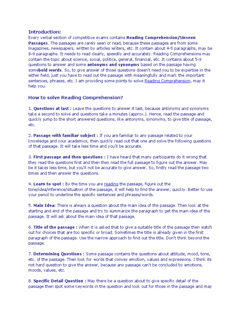 Tips for solving Reading Comprehension passages on competitive exams ...