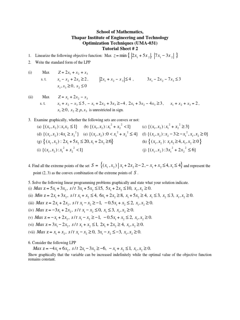 School of Mathematics, Thapar Institute of Engineering and Technology Optimization Techniques ...