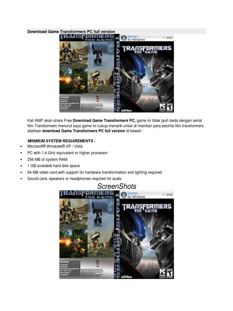 Game Transformers PC Full Version | PDF | Computers