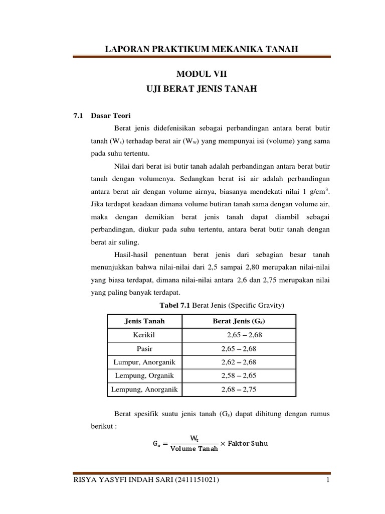 Modul VII Uji Berat Jenis Tanah | PDF