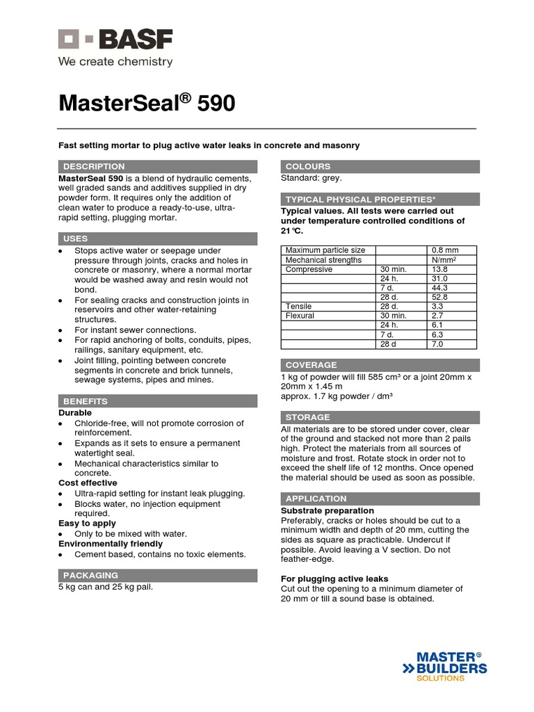 BASF Master Seal 590 Spec. | Download Free PDF | Mortar (Masonry ...