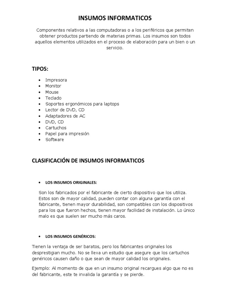 Insumos Informaticos | PDF | Impresora (Computación) | Periférico