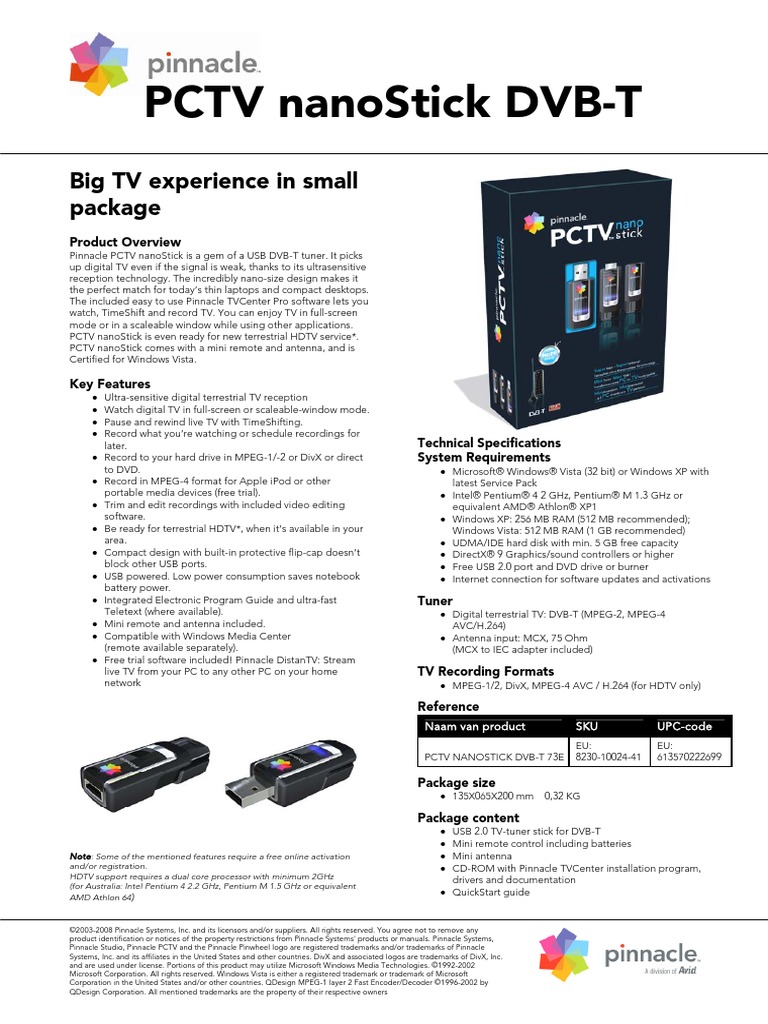 PCTV Nanostick DVB-T: Big TV Experience in Small Package | PDF ...