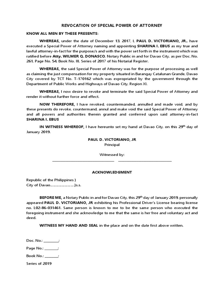 Revocation of Special Power of Attorney | PDF