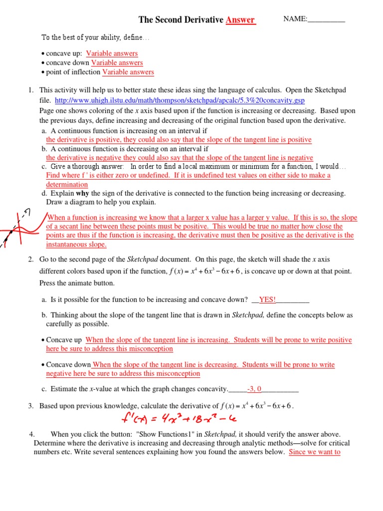 Concavity Second Derivative Answers | PDF | Derivative | Slope