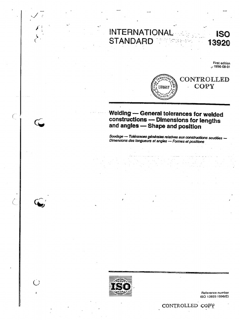 ISO-13920 (Toelerances For Welded Connections-Dimension in Length and ...