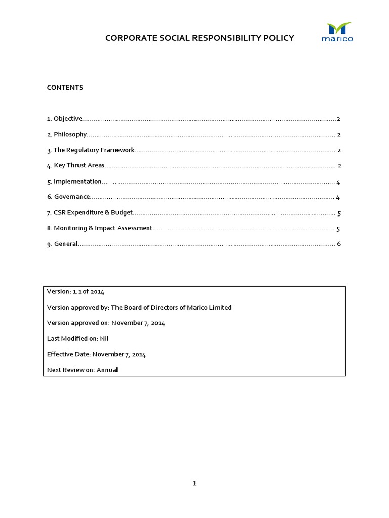 Corporate Social Responsibility Policy PDF | PDF | Corporate Social ...
