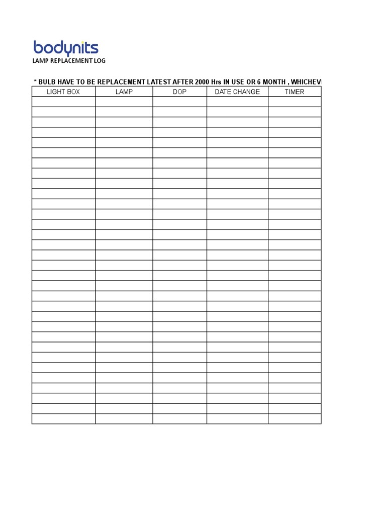 Lamp Replacement Log | PDF
