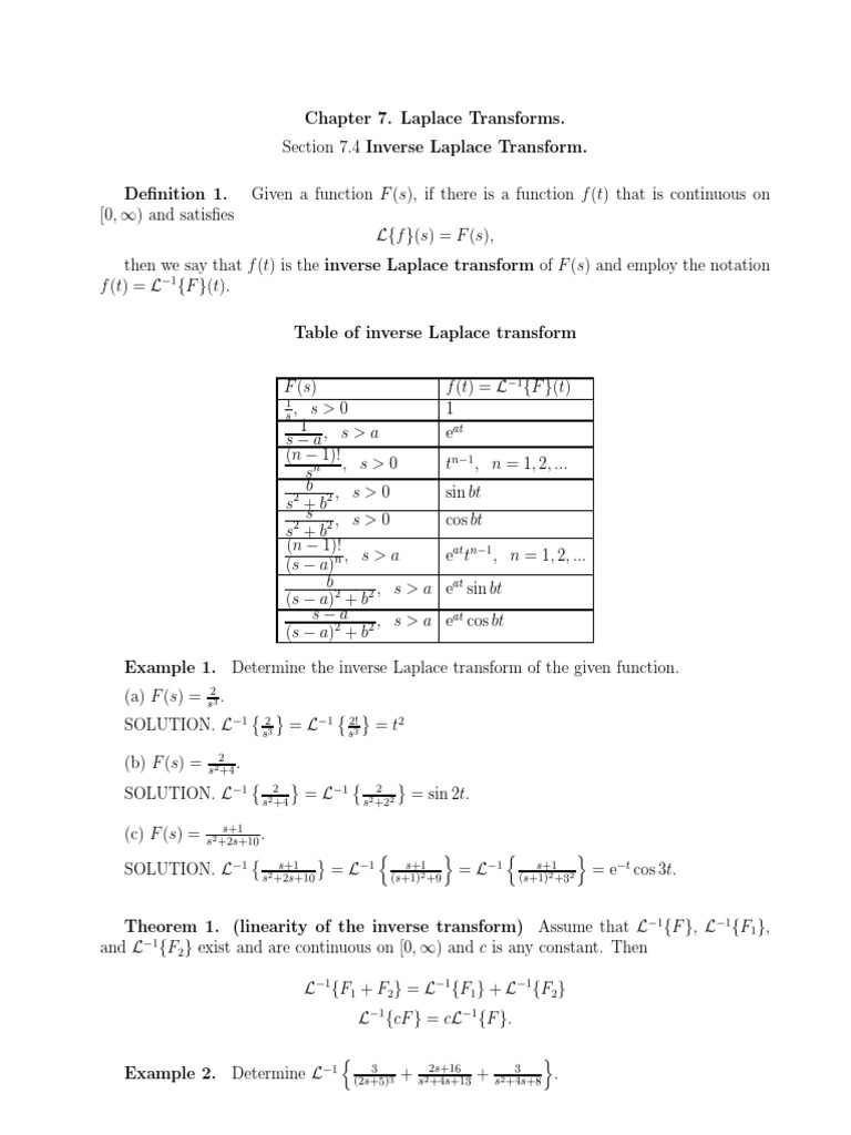 Laplace Transforms and Inverse Laplace Important PDF | PDF | Abstract ...