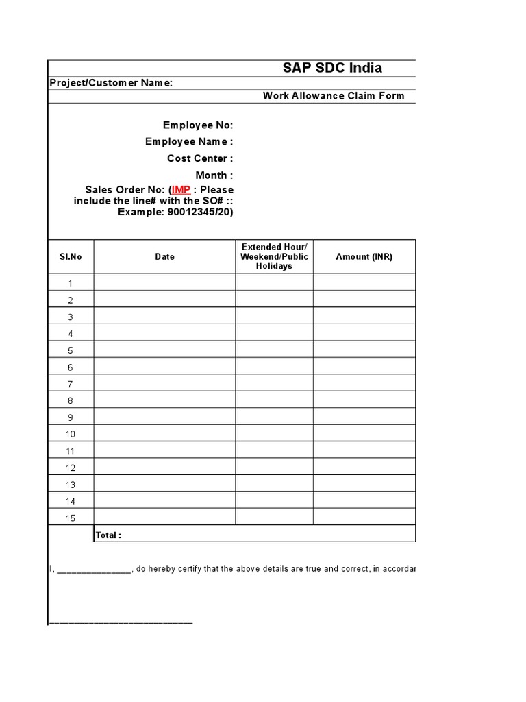 Work Allowance Claim Form | PDF