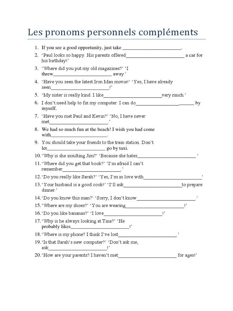Les Pronoms Personnels Compléments | PDF