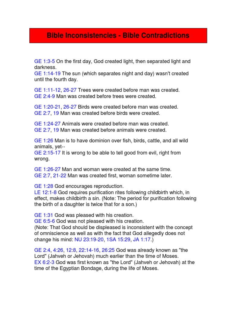 Bible Contradictions and Inconsistencies | PDF | Cain And Abel ...