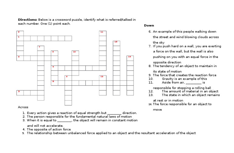 Crossword Puz Laws of Motion | PDF | Newton's Laws Of Motion | Force