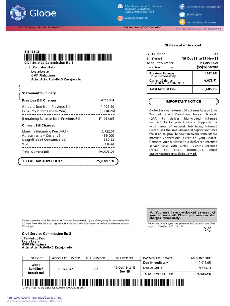 Globe Bill | PDF | Internet Access | Internet