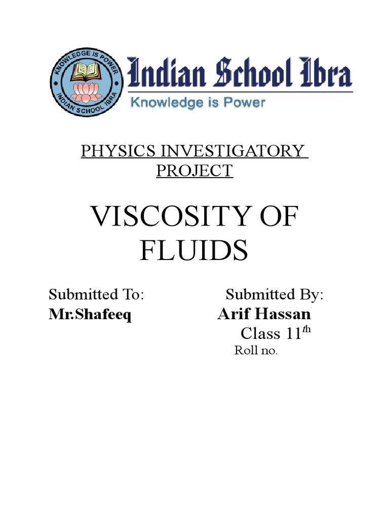 Viscosity of Fluids: Physics Investigatory Project | PDF | Viscosity ...