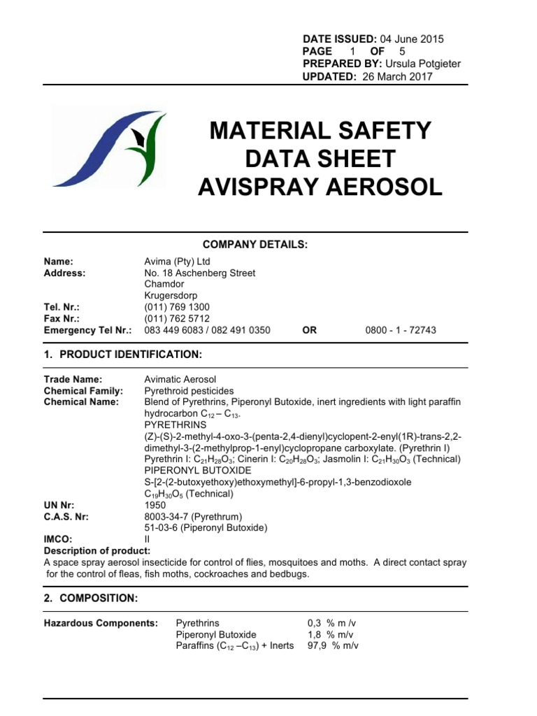 Avispray MSDS 2017 | PDF | Fires | Combustion