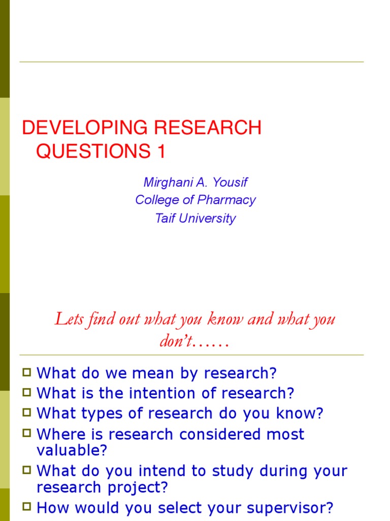 2 Developing Research Question 1-1 PDF | PDF | Focus Group | Survey ...