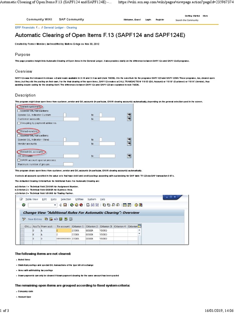Automatic Clearing Open Item F.13 SAPF124-SAPF124E FI SAP | PDF ...