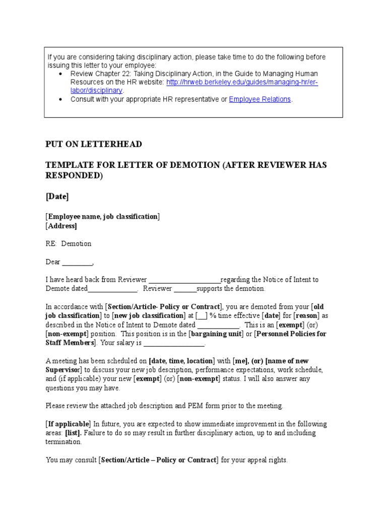 Sample Demotion Letter After Reviewer | PDF