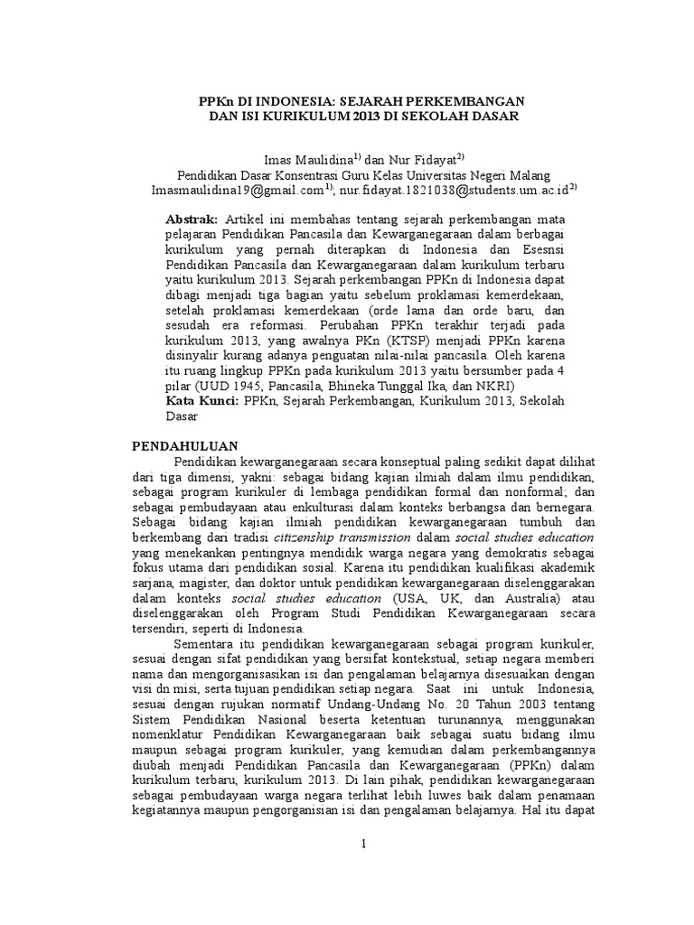 Sejarah Perkembangan PPKn di Indonesia | PDF