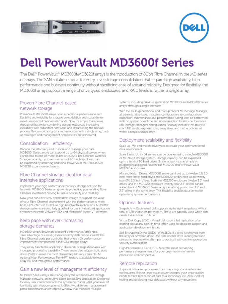 PowerVault MD3600f Spec Sheet | PDF