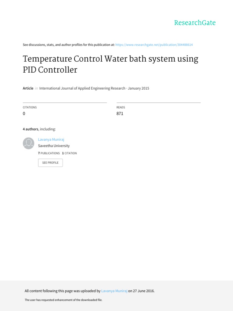 Temperature Control Waterbath Control System Using PID Controller | PDF | Control Theory ...