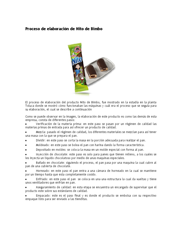 Proceso de Elaboración de Nito de Bimbo | Panes | Pasta