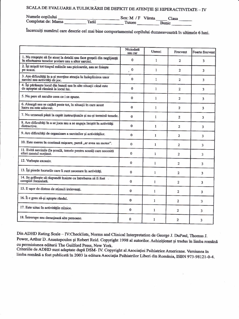ADHD Rating Scale Romana | PDF