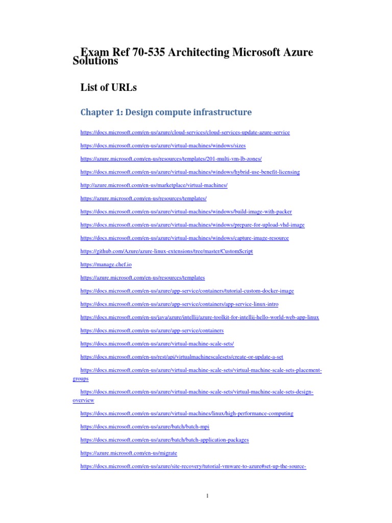 Exam Ref 70-535 Architecting Microsoft Azure Solutions: List of Urls | PDF | Microsoft Azure ...