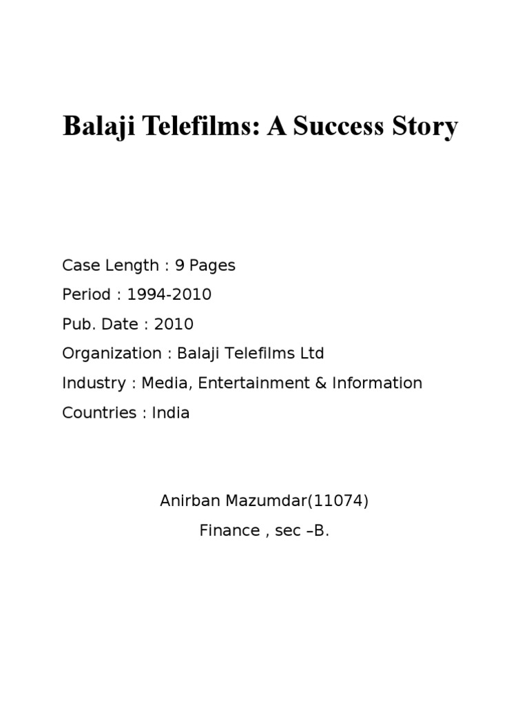 Balaji Telefilms | PDF | Entertainment | Leisure