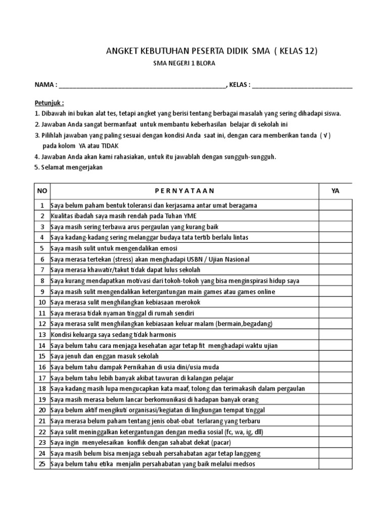 Angket AKPD Kelas XII | PDF