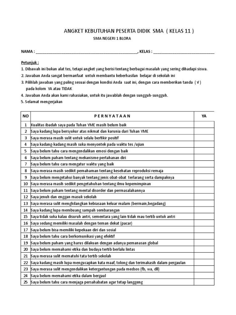 Angket AKPD Kelas XI | PDF
