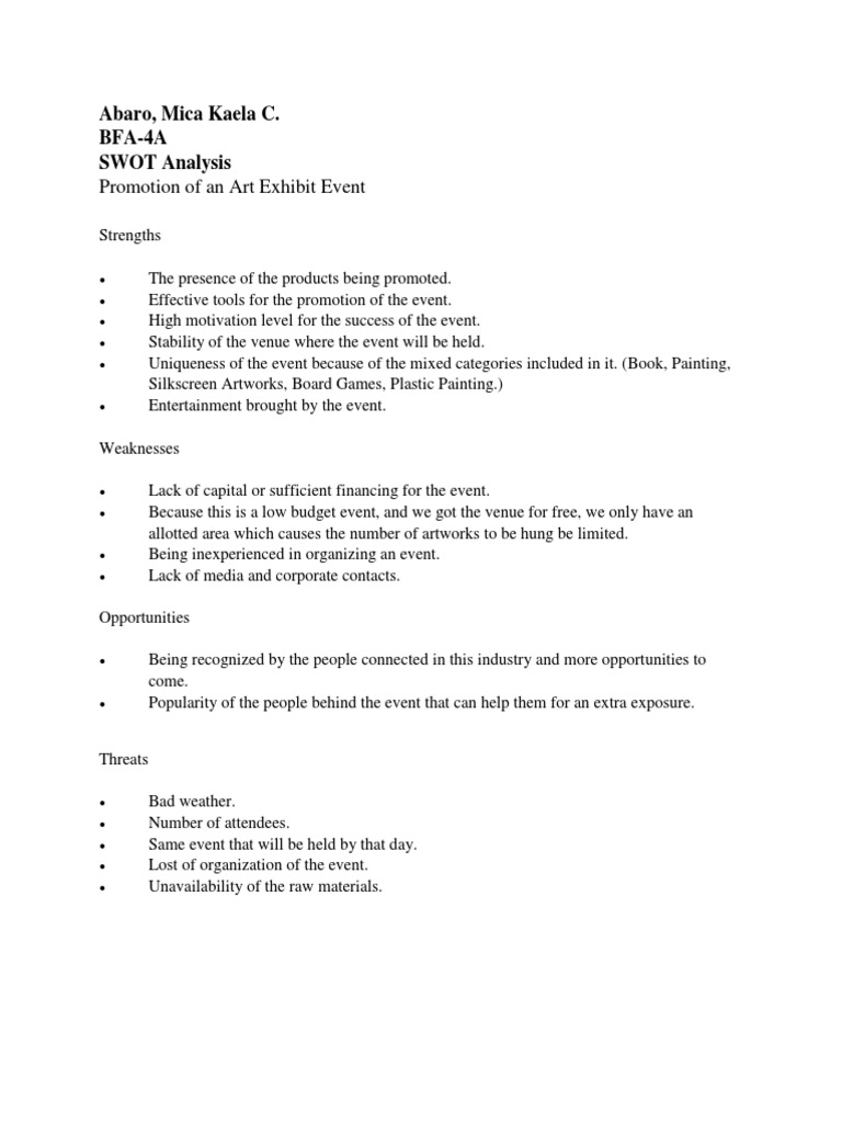 SWOT Analysis for Art Exhibit Promotion | PDF