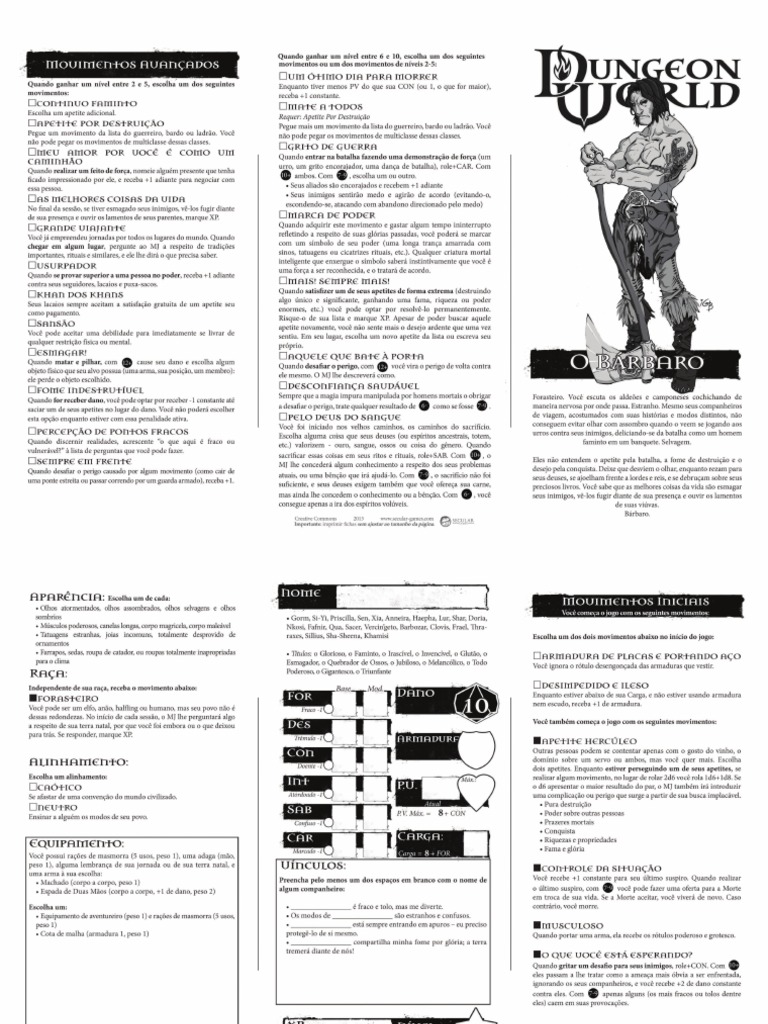 Dungeon World - Fichas PDF | PDF