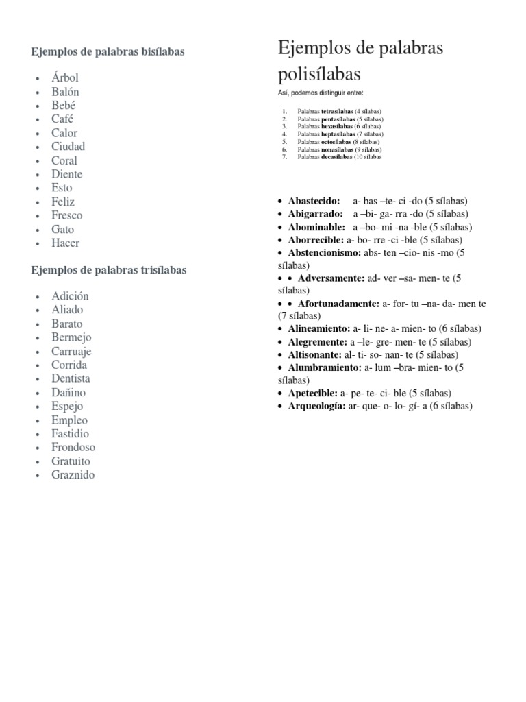 Ejemplos de Palabras Bisílabas