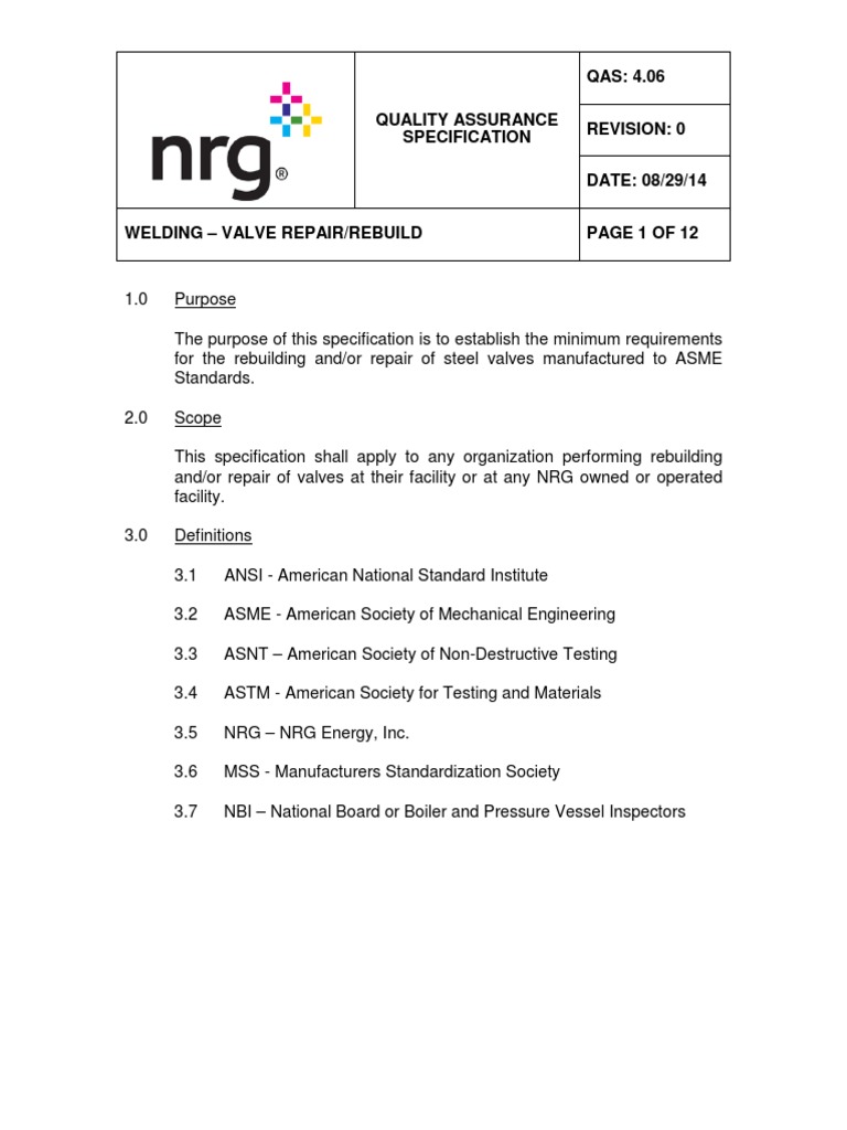 Valve Repair and Rebuild Standards | PDF | Welding | Construction