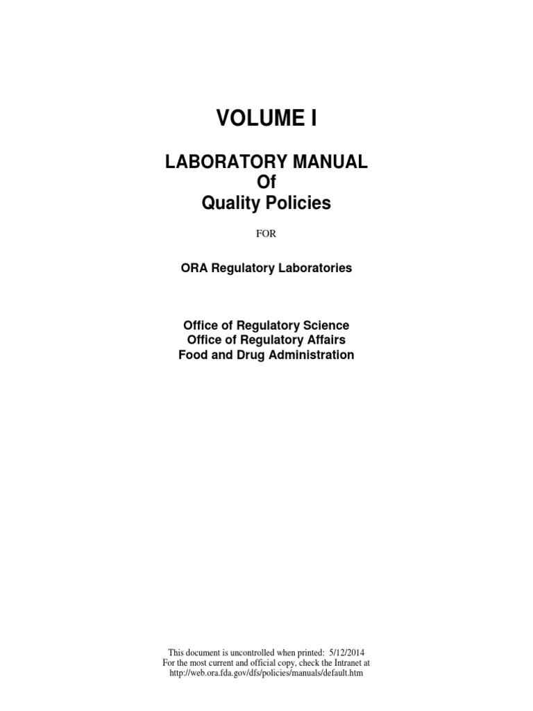 Laboratory Manual of Quality Policies: ORA Regulatory Laboratories | PDF | Food And Drug ...