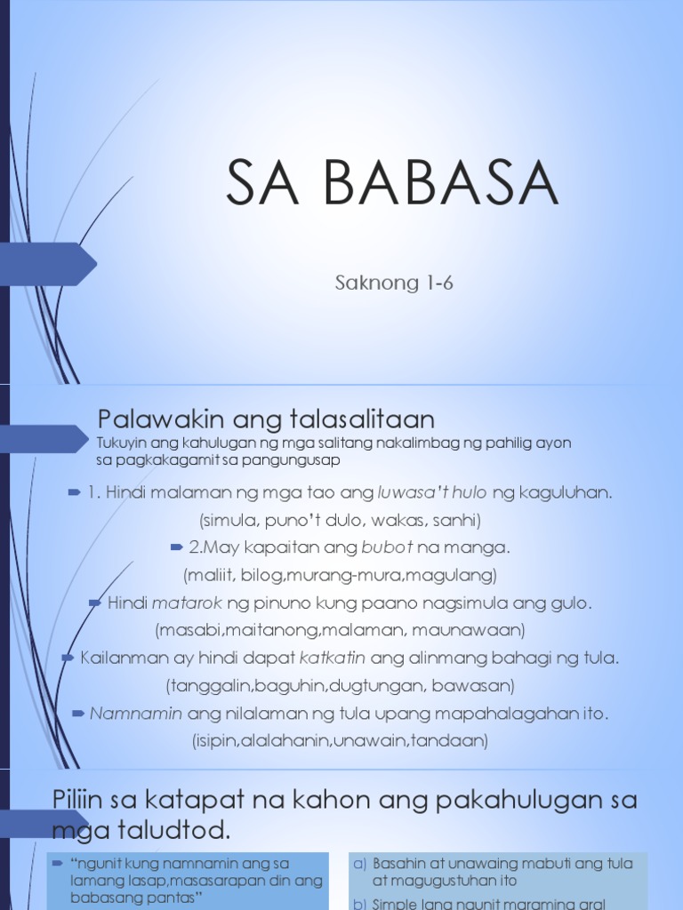 Sa Babasa: Saknong 1-6