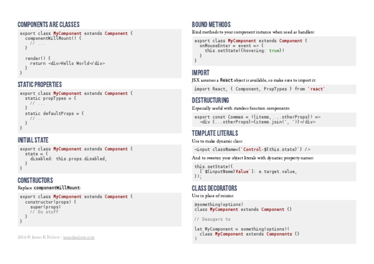 React With Babel Cheatsheet | PDF | Constructor (Object Oriented Programming) | Programming