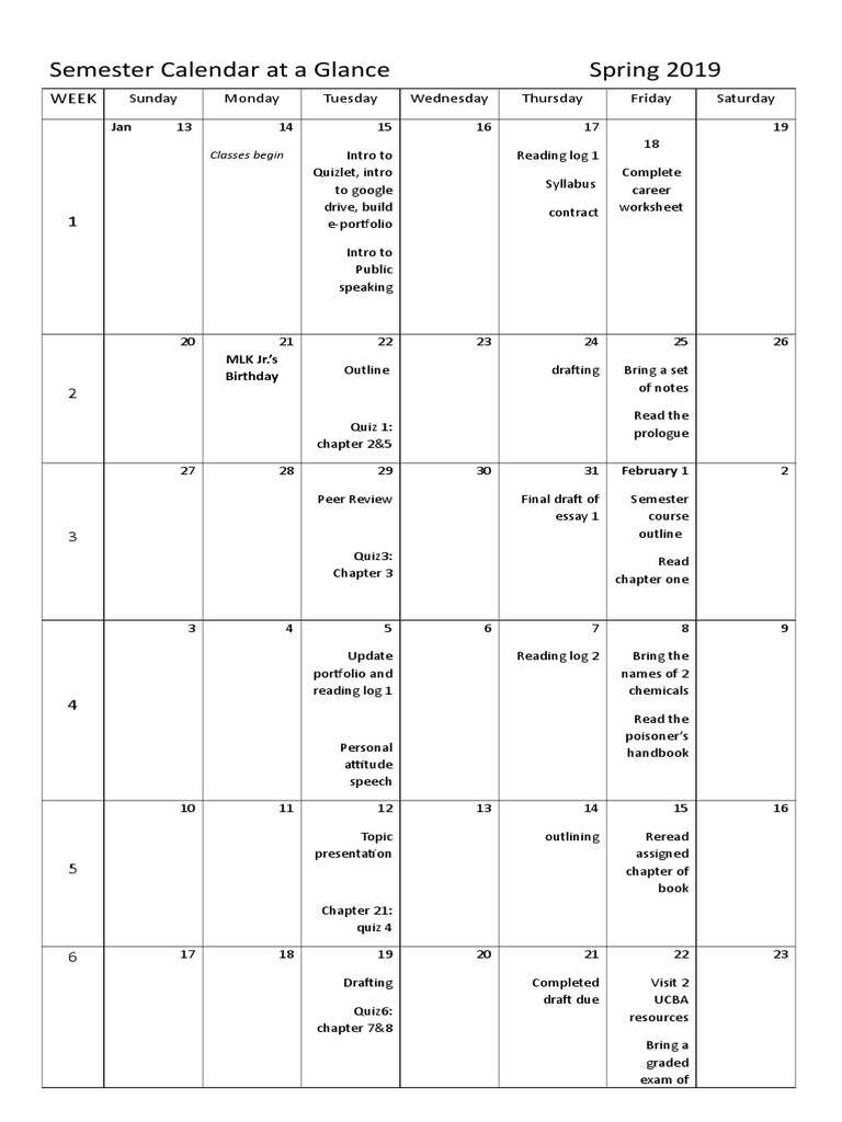 Semester Calendar Spring 2019 | PDF | Academic Term