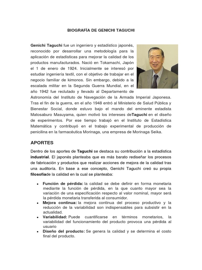 Biografía de Genichi Taguchi | PDF | Science | Enseñanza de matemática