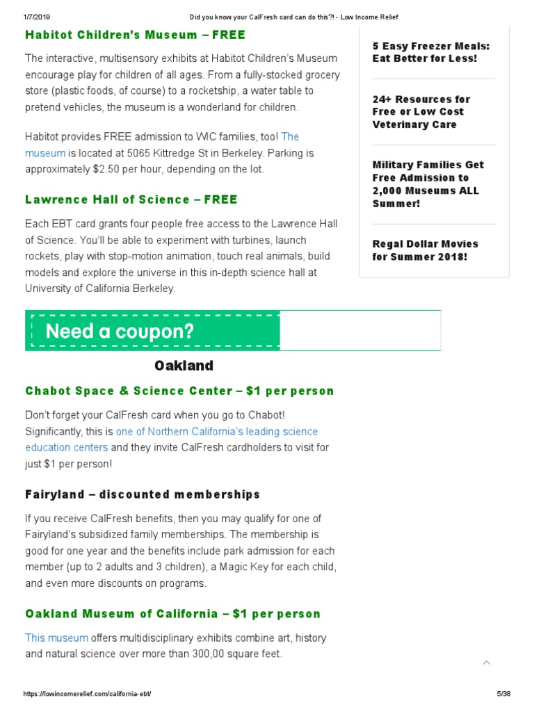 EBT Free Admission to California Museums | PDF | Museum