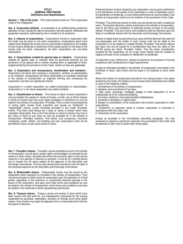 Corpo Codal | PDF | Corporations | Stocks