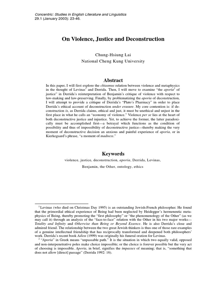 An Exploration of Violence, Justice, and Deconstruction in the Works of ...