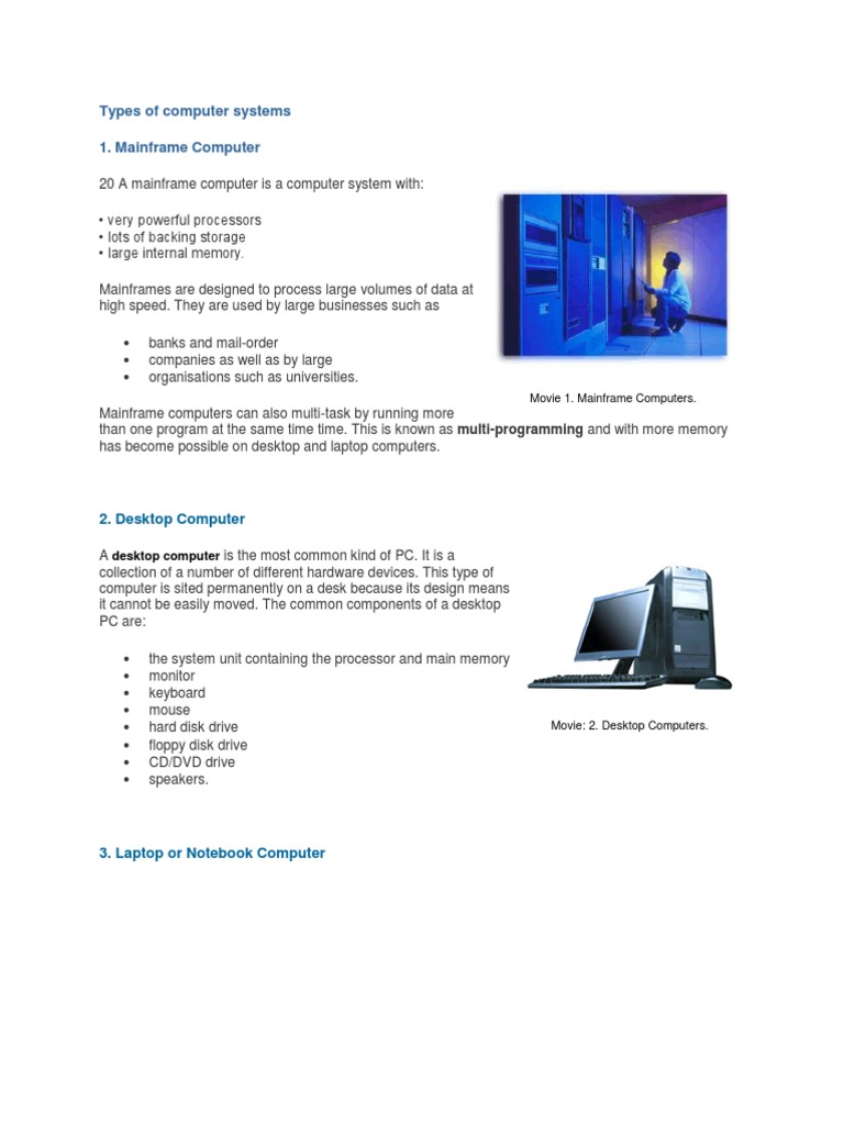Types of Computer Systems | PDF | Laptop | Computer Program