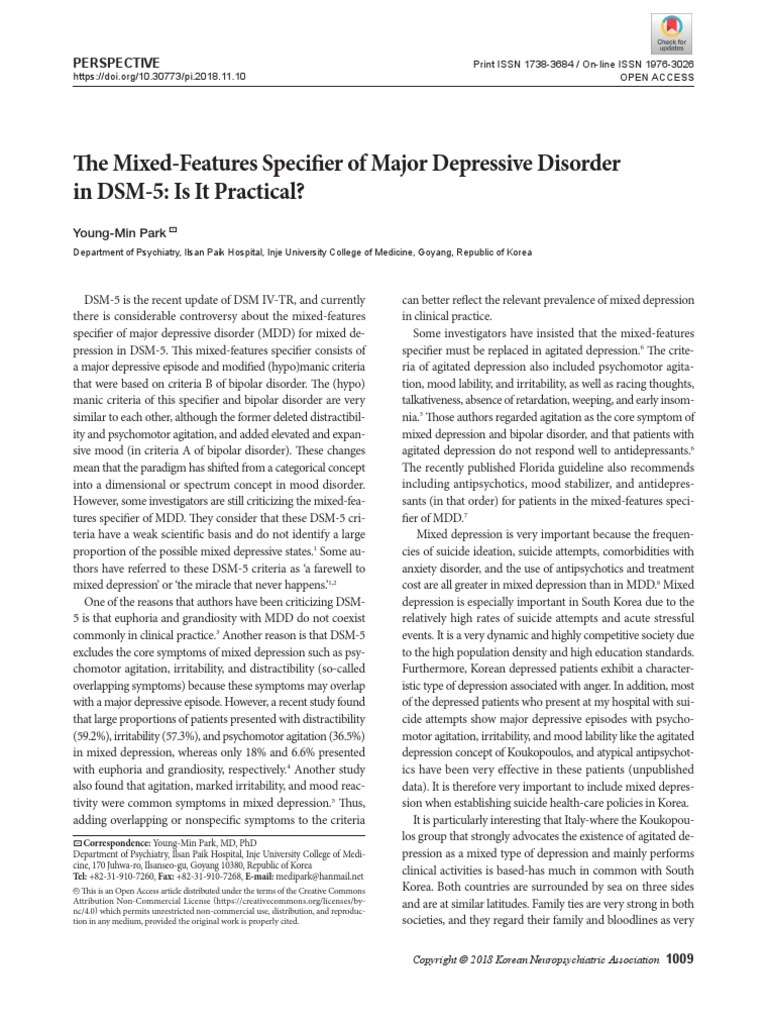 The Mixed-Features Specifier of Major Depressive Disorder in DSM-5: Is ...