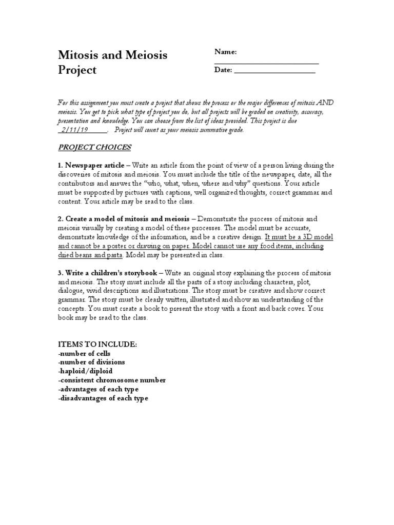 Mitosis and Meiosis Project | PDF